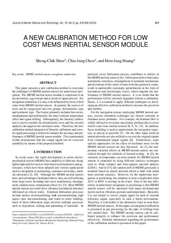 Pdf A New Calibration Method For Low Cost Mems Inertial Sensor Module