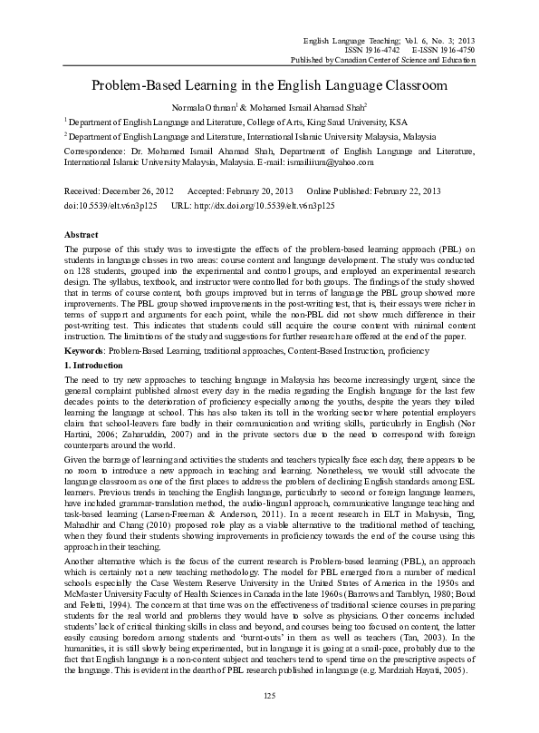 (PDF) Problem-Based Learning in the English Language Classroom