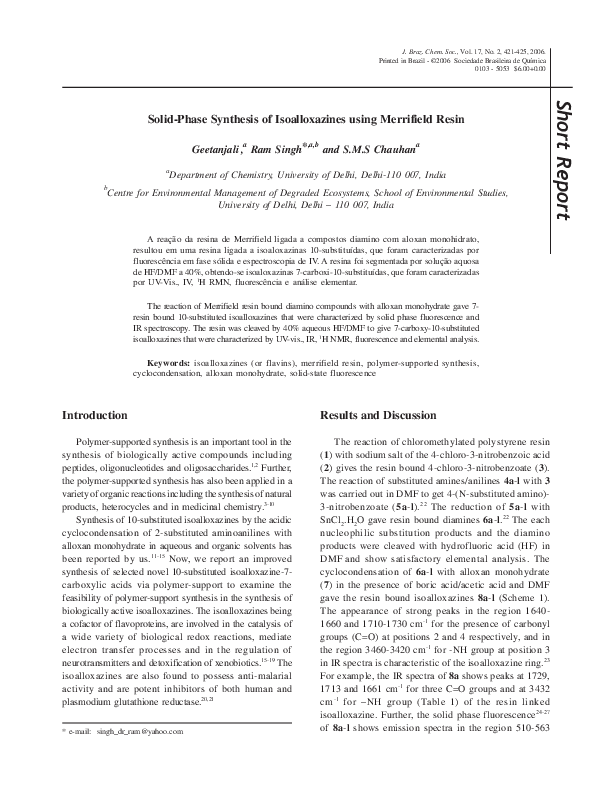 (PDF) Solid-phase synthesis of isoalloxazines using merrifield resin