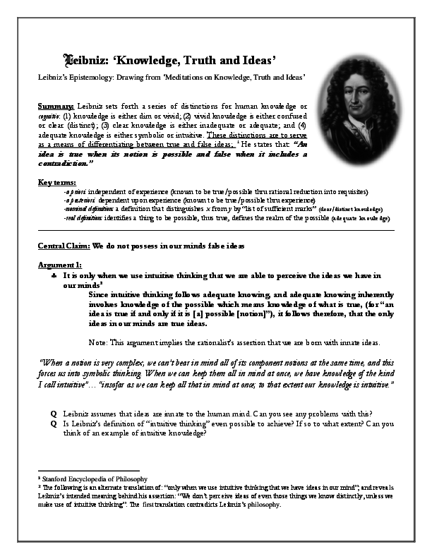 (PDF) Leibniz's Epistemology in 'Meditations on Knowledge, Truth, and ...