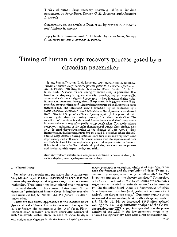Timing of human sleep: recovery process gated by a circadian pacemaker
