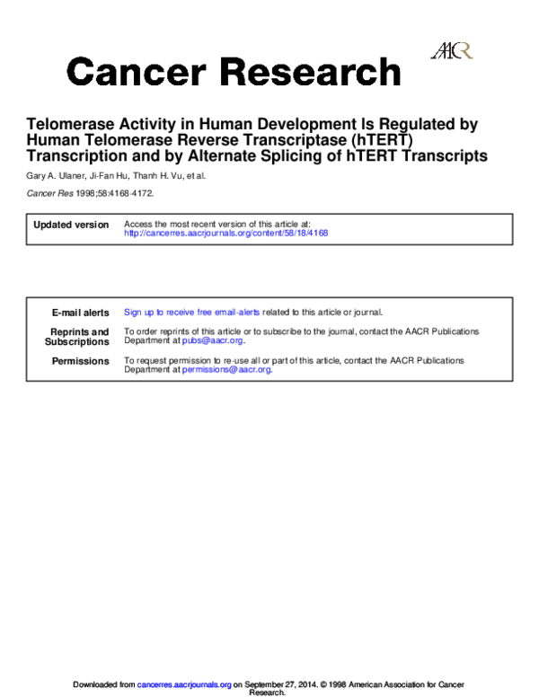 (PDF) Telomerase Activity in Human Development Is Regulated by Human Telomerase Reverse ...