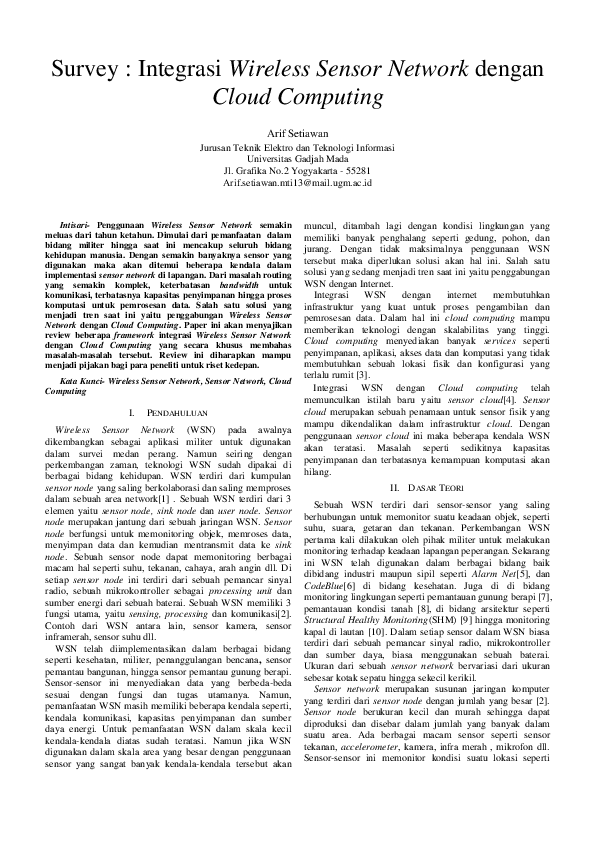 (PDF) Survey : Integrasi Wireless Sensor Network dengan Cloud Computing