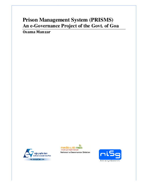 (PDF) Prison Management System (PRISMS) An e-Governance Project of the ...