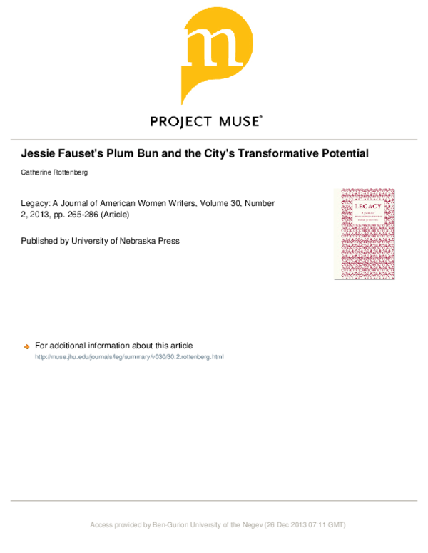 (PDF) Jessie Fauset's Plum Bun and the City's Transformative Potential