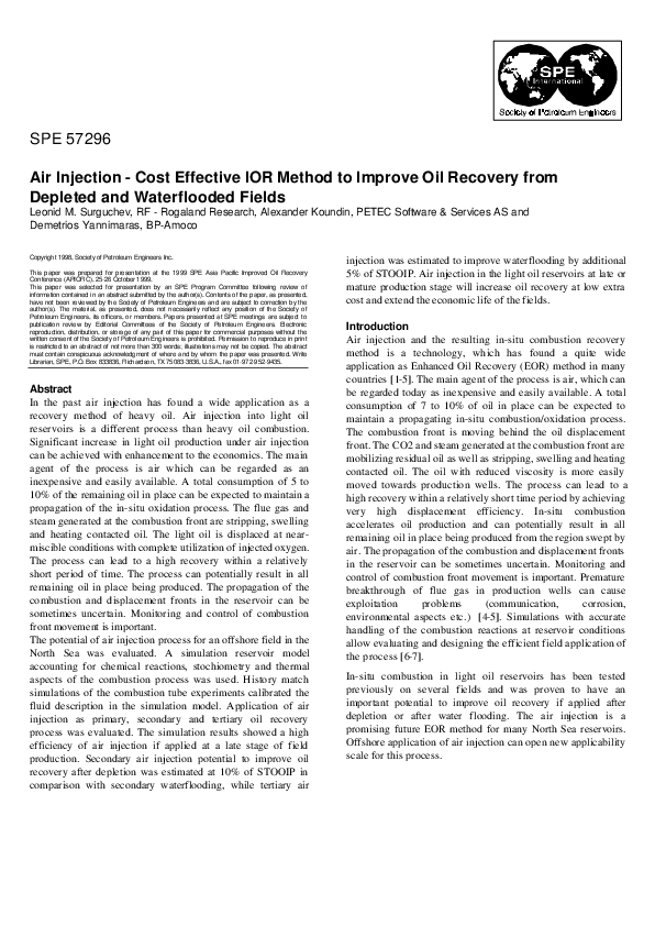 (PDF) Air Injection - Cost Effective IOR Method to Improve Oil Recovery ...