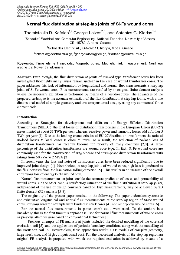 (PDF) Normal flux distribution at step-lap joints of Si-Fe wound cores