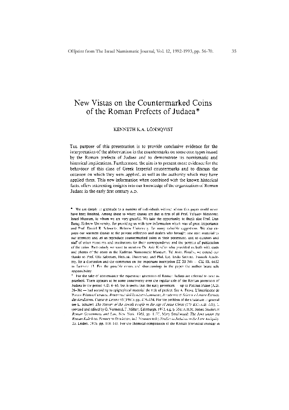 (PDF) New Vistas on the Countermarked Coins of the Roman Prefects of ...