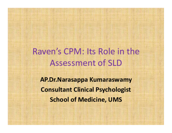 (PDF) Ravens CPM Its Role In The Assessment Of SLD (Narasappy ...