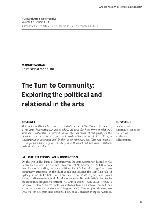 (PDF) Badham, Marnie. 2013. "The Turn to Community: Exploring the ...