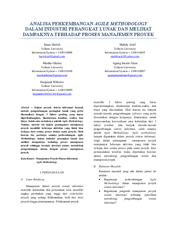 (DOC) ANALISA PERKEMBANGAN AGILE METHODOLOGY DALAM INDUSTRI PERANGKAT ...