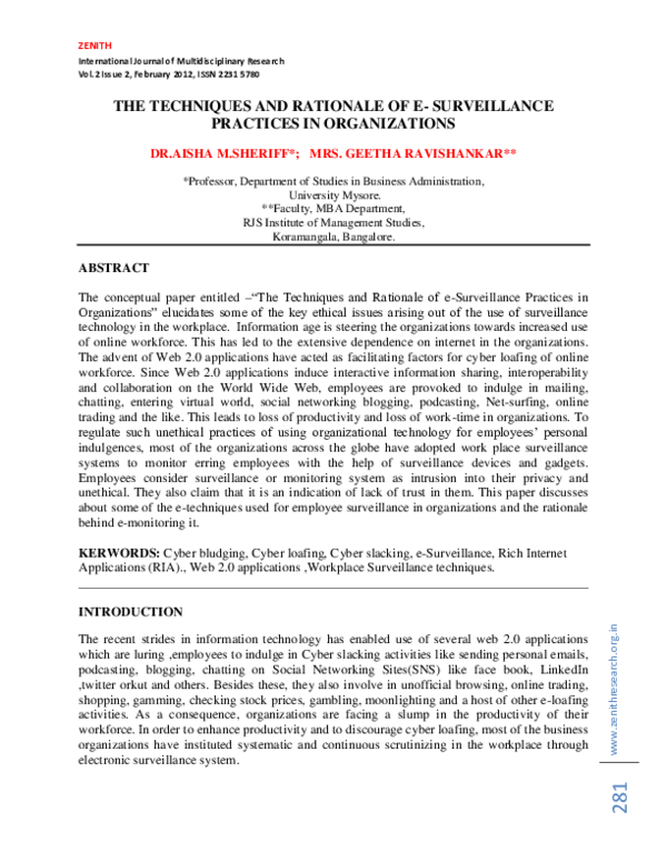 (PDF) The Techniques and Rationale fo E-Surveillance Practices in ...