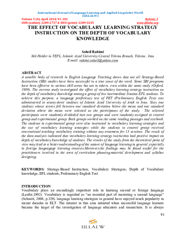 (PDF) vocabulary learning