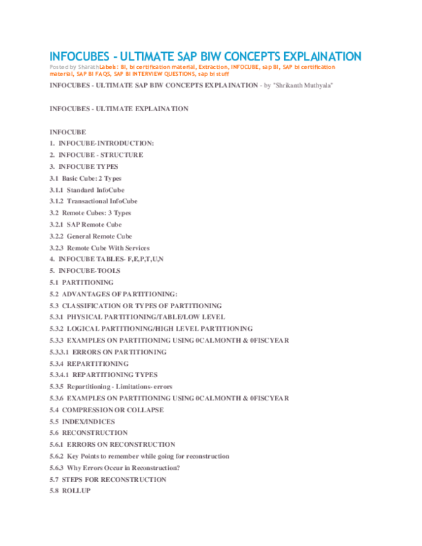 (DOC) INFOCUBES -ULTIMATE SAP BIW CONCEPTS EXPLAINATION