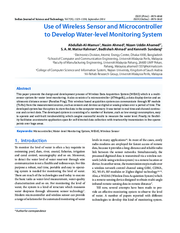 (PDF) Use of Wireless Sensor and Microcontroller to Develop Water-level Monitoring System