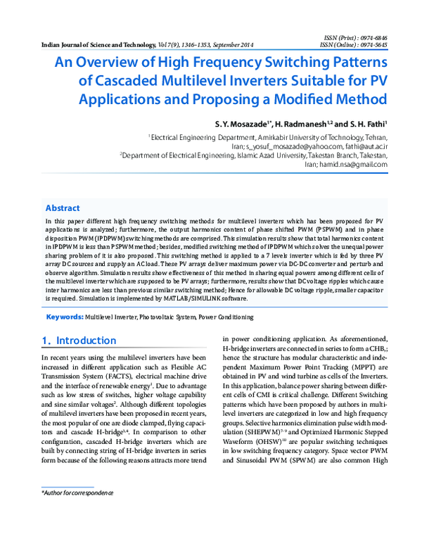 (PDF) An Overview of High Frequency Switching Patterns of Cascaded Multilevel Inverters Suitable ...