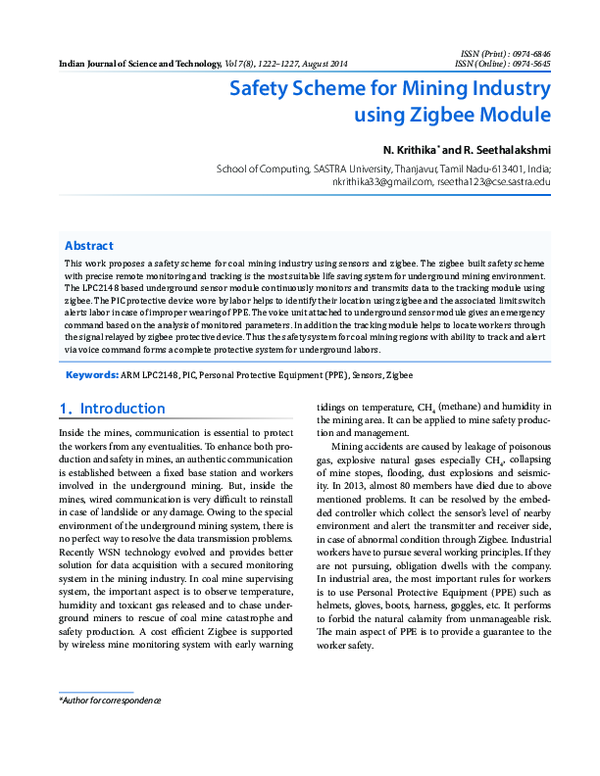 (PDF) Safety Scheme for Mining Industry using Zigbee Module