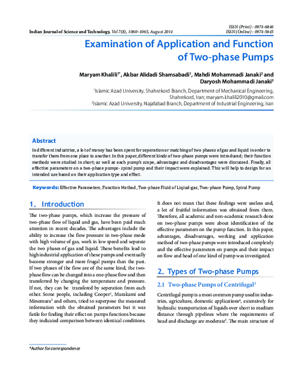 (PDF) Examination of Application and Function of Two-phase Pumps