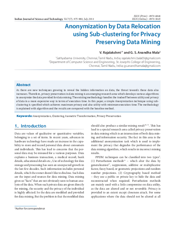 Pdf Anonymization By Data Relocation Using Sub Clustering For Privacy