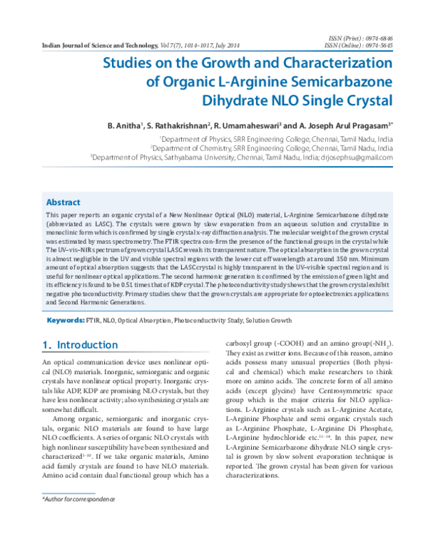 (PDF) Studies on the Growth and Characterization of Organic L-Arginine ...