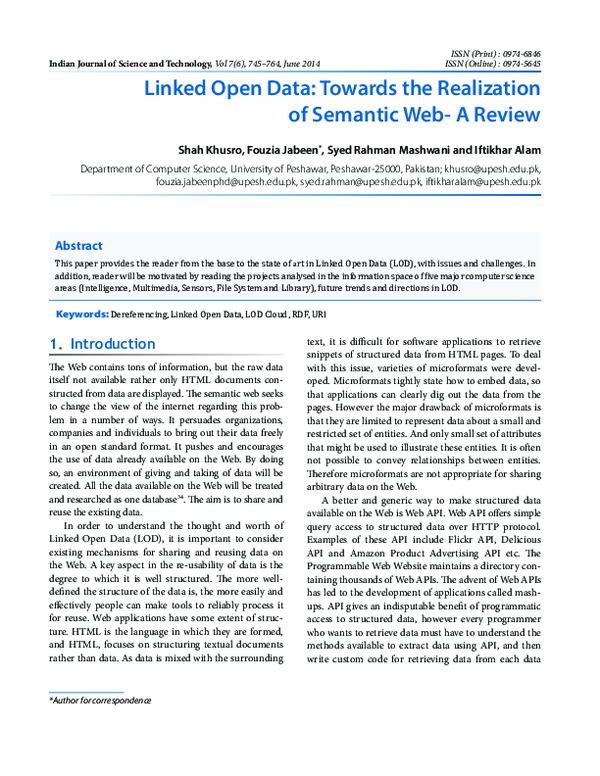 (PDF) Linked Open Data: Towards the Realization of Semantic Web- A Review