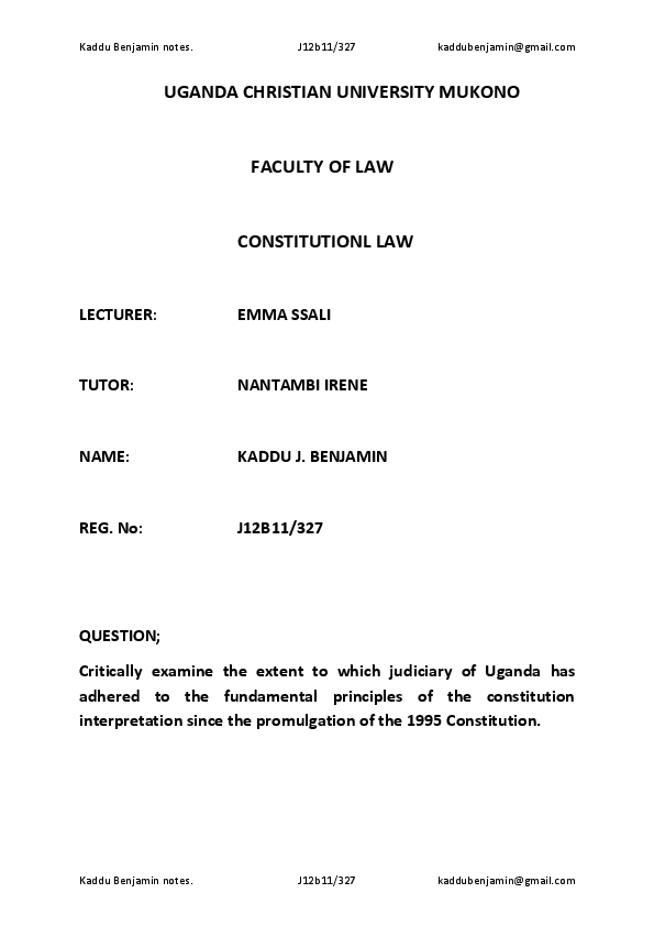 (DOC) Critically examine the extent to which judiciary of Uganda has ...