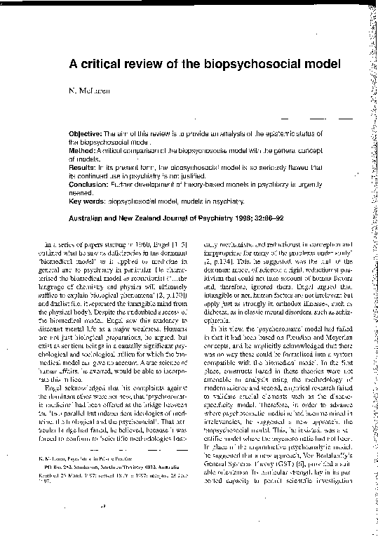 A Critical Review of the Biopsychosocial Model