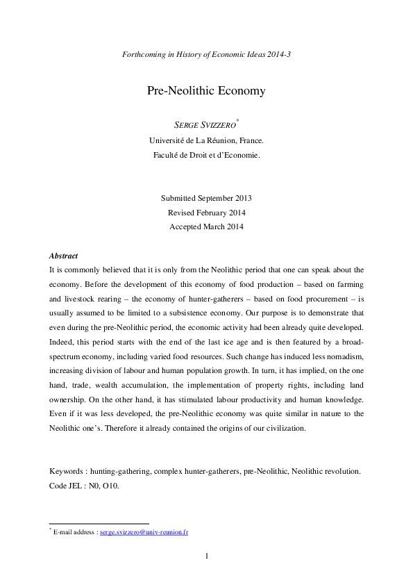 Pdf Pre Neolithic Economy