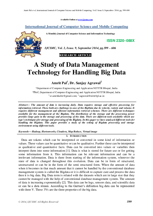(PDF) A Study of Data Management Technology for Handling Big Data