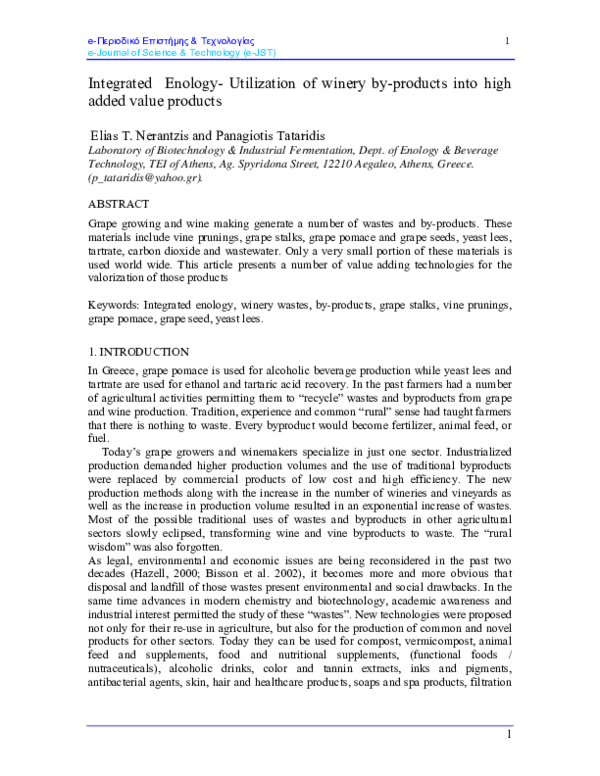 (PDF) Integrated Enology Utilization of winery by-products into high ...