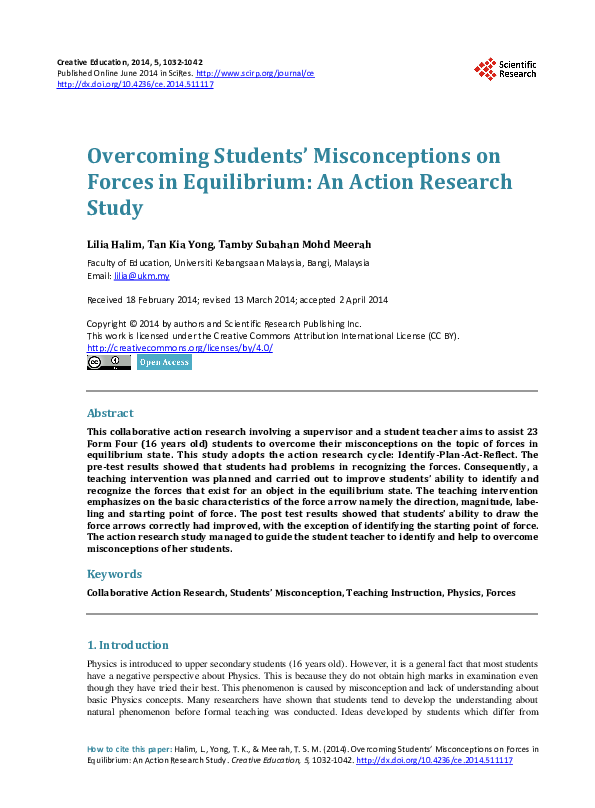(PDF) Overcoming Students' Misconceptions on Forces in Equilibrium: An Action Research Study