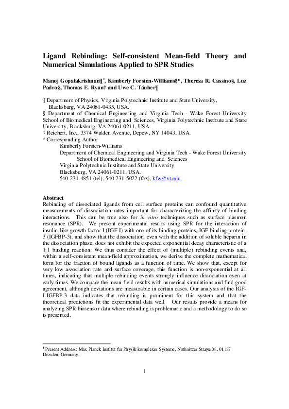 Pdf Ligand Rebinding Self Consistent Mean Field Theory And Numerical