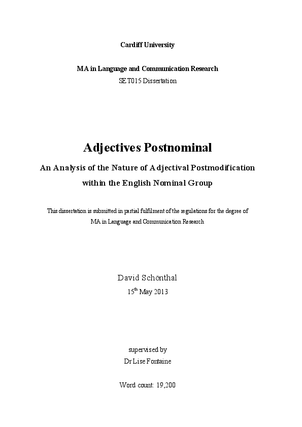 (PDF) Adjectives Postnominal: An Analysis of the Nature of Adjectival ...