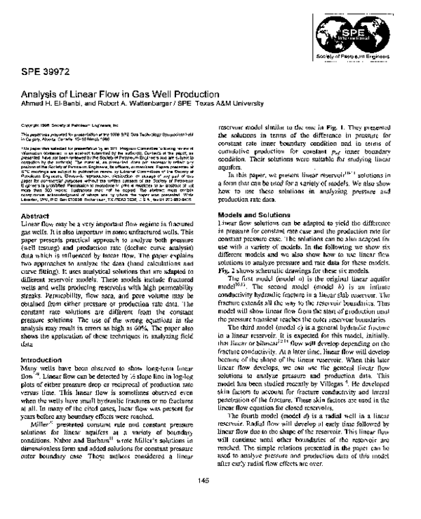 (PDF) SPE 39972 Analysis of Linear Flow in Gas Well Production