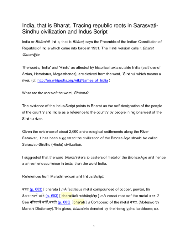 (PDF) India, that is Bharat. Tracing republic roots in Sarasvati ...