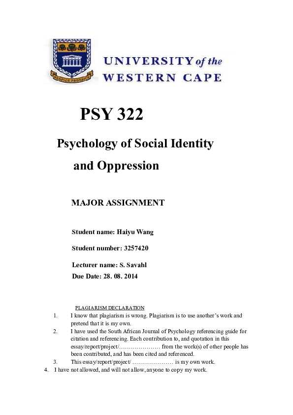 (DOC) Psychology of Social Identity and Oppression