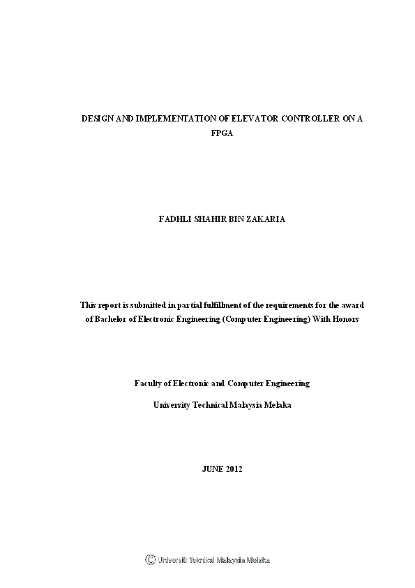 (PDF) DESIGN AND IMPLEMENTATION OF ELEVATOR CONTROLLER ON A FPGA FADHLI SHAHIR BIN ZAKARIA This ...