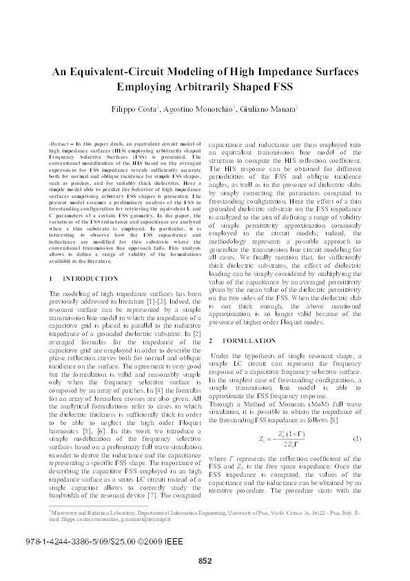 (PDF) An Equivalent-Circuit Modeling of High Impedance Surfaces ...