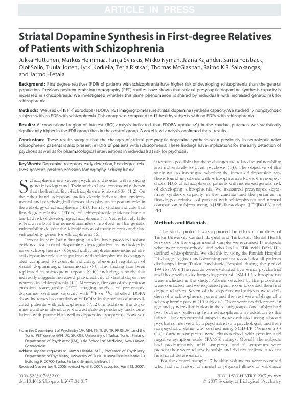 (PDF) Striatal Dopamine Synthesis in First-degree Relatives of Patients ...