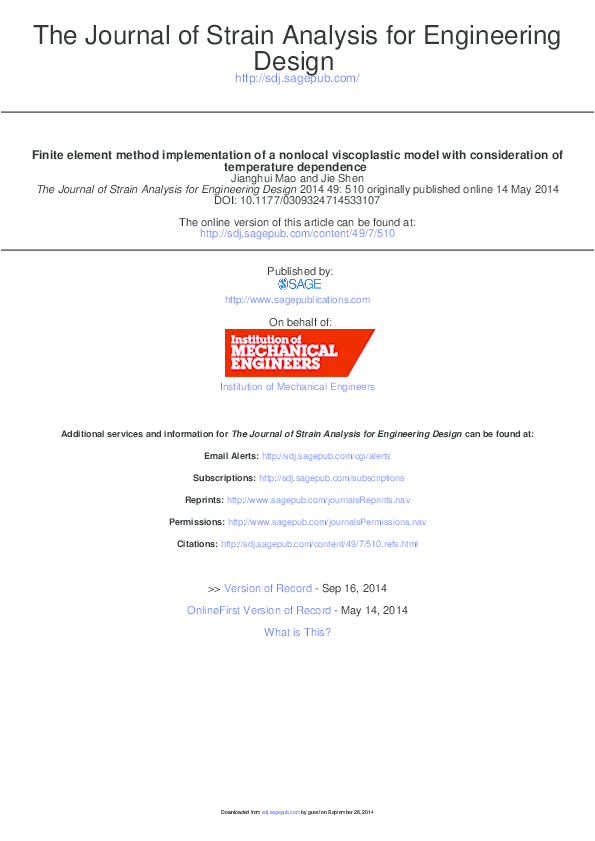 Pdf Finite Element Method Implementation Of A Nonlocal Viscoplastic Model With Consideration