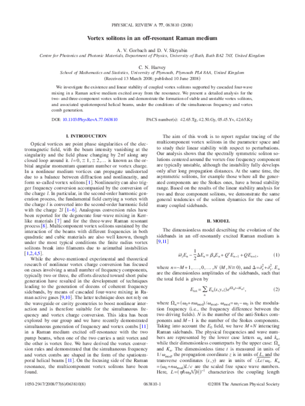 (PDF) Vortex solitons in an off-resonant Raman medium