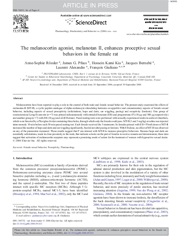 (PDF) The melanocortin agonist, melanotan II, enhances proceptive ...