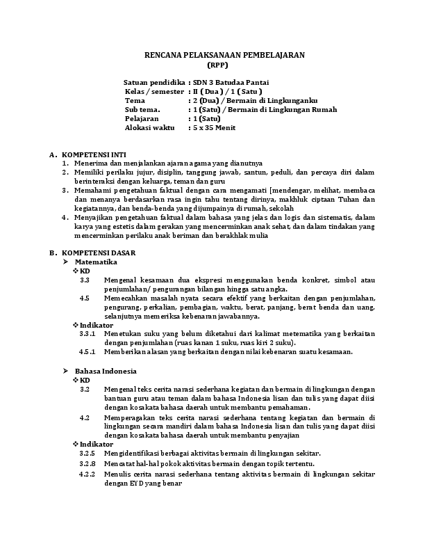 (DOC) RPP SD kelas 2 (Tema 2, ST 1, Pmbl. 1)