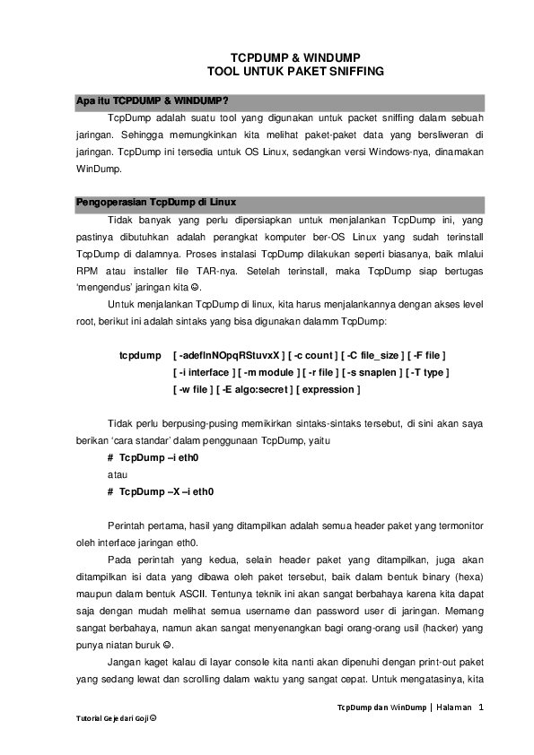 (PDF) TcpDump dan WinDump | Halaman 1
