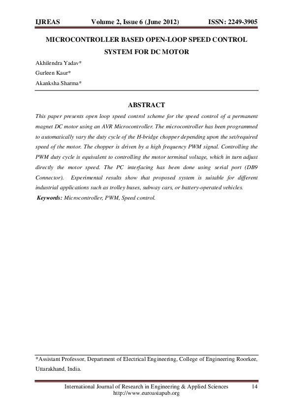 (PDF) MICROCONTROLLER BASED OPEN-LOOP SPEED CONTROL SYSTEM FOR DC MOTOR