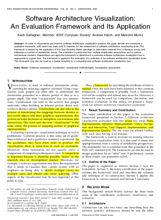 Pdf Software Architecture Visualization An Evaluation Framework And