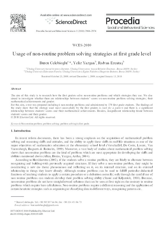 Pdf Usage Of Non Routine Problem Solving Strategies At First Grade Level