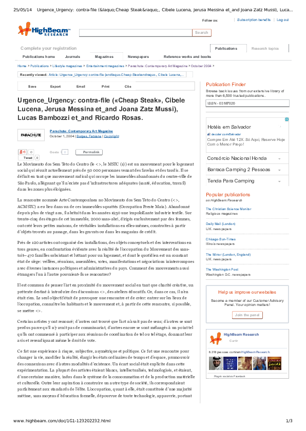 (PDF) Urgence, Urgency - Published in Parachute Magazine