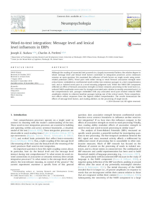 (PDF) Word-to-text integration: Message level and lexical level ...