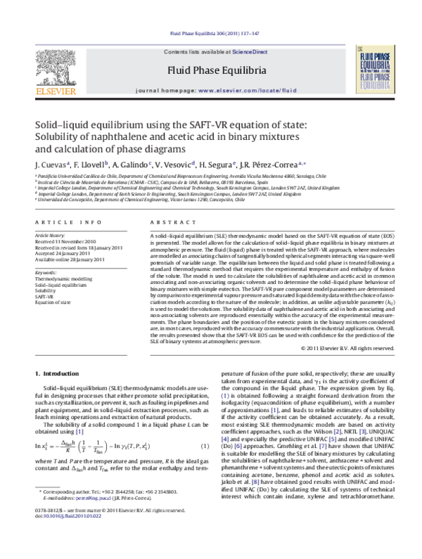 (PDF) Solid–liquid equilibrium using the SAFT-VR equation of state: Solubility of naphthalene ...